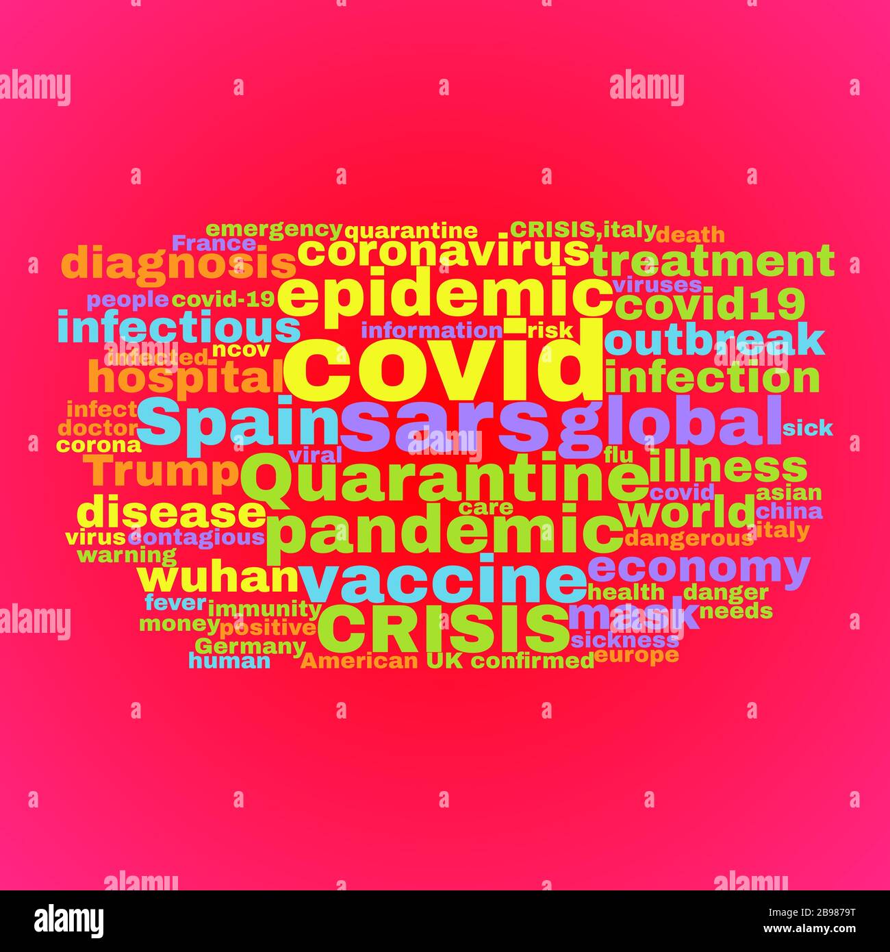 Word cloud tag related to coronavirus covid19 disease, for use in ...