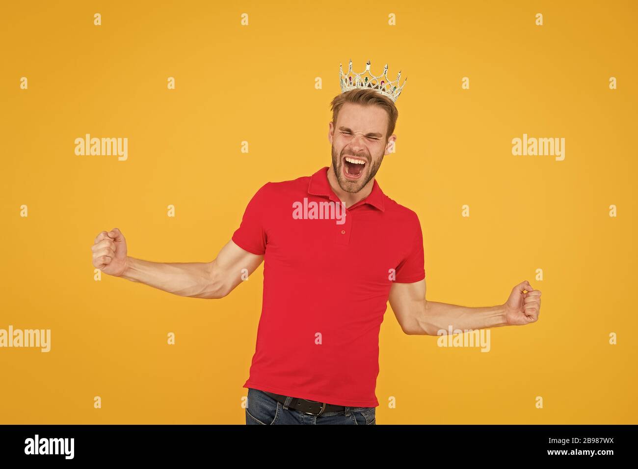 Handsome man wear crown symbol of superiority. Premium and exclusive ...