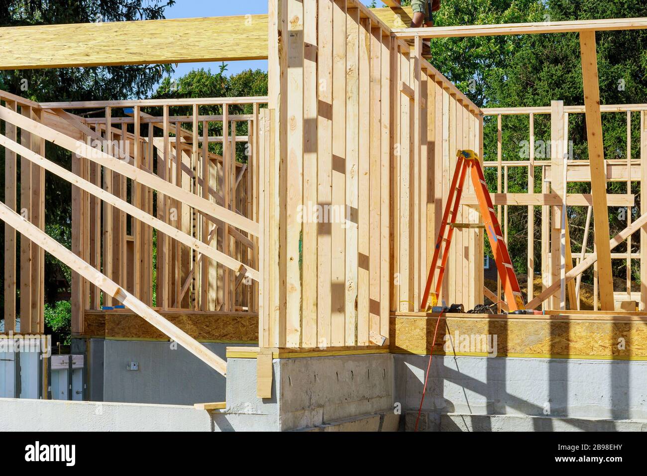 Framing beam of new house under construction home beam construction ...