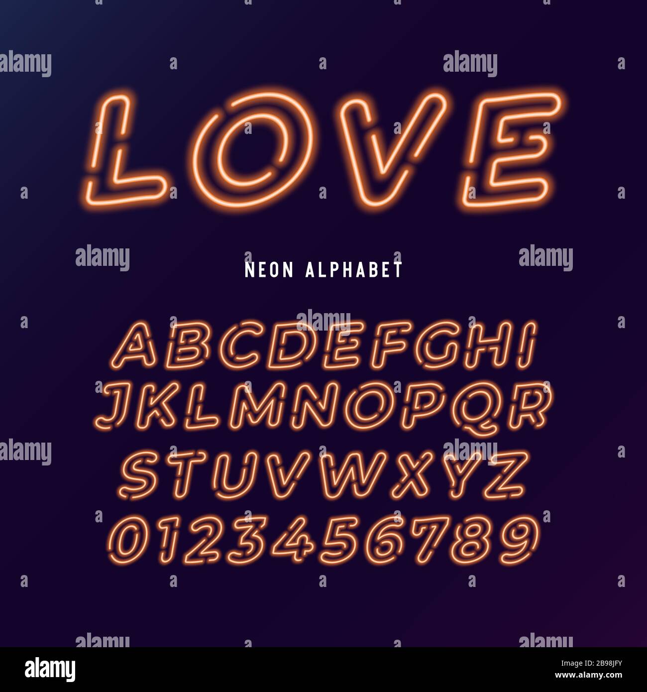 neon light modern font. vector alphabet. neon tube letters and numbers ...