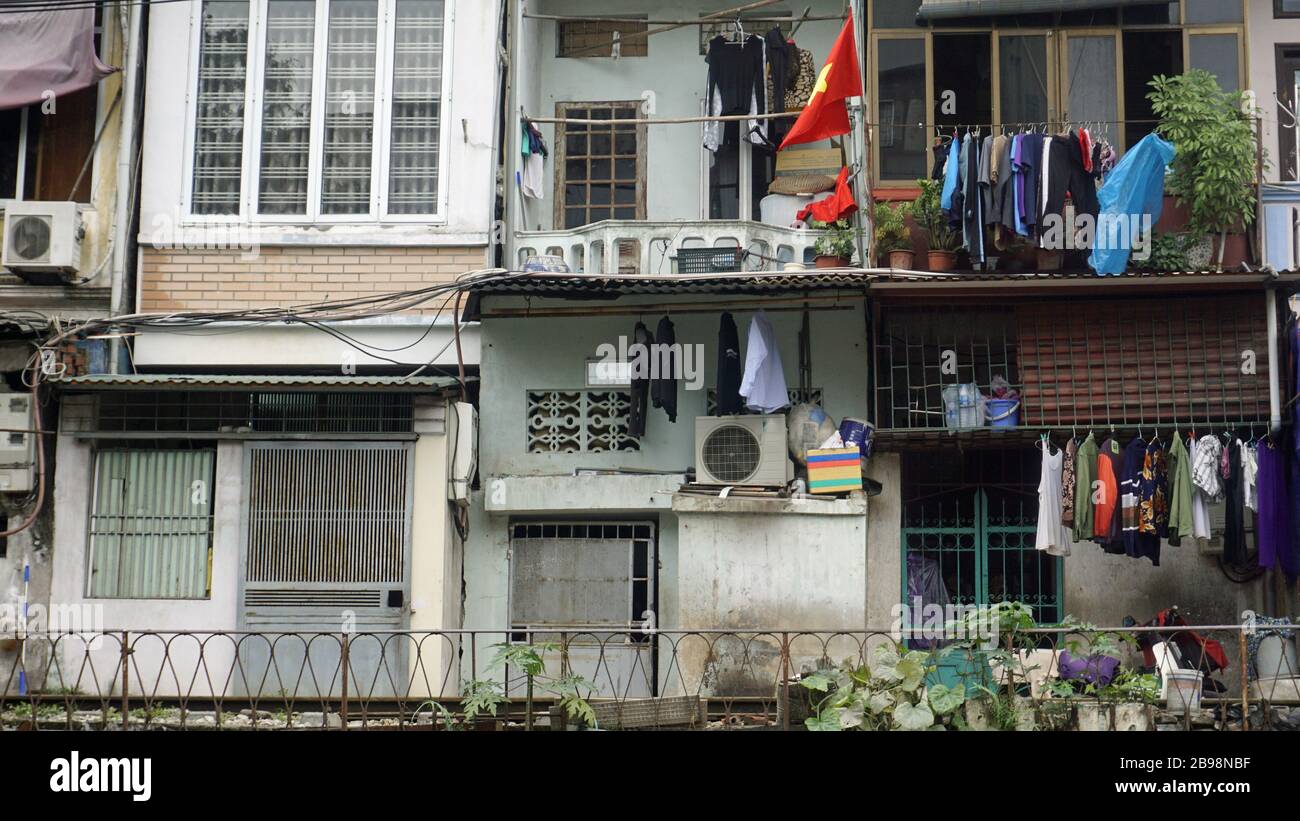 old simple colorful houses in hanois train street Stock Photo - Alamy