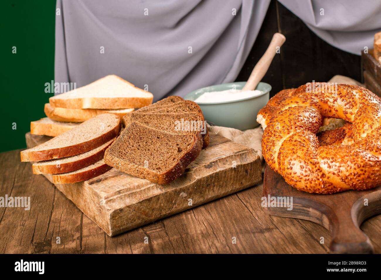 Tasty bagels with slices of bread Stock Photo - Alamy