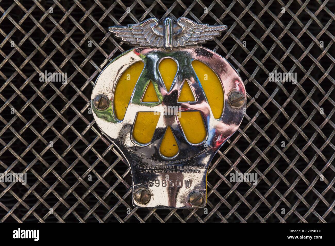 Vintage shiny polished chrome metal Automobile Association "AA" car ...