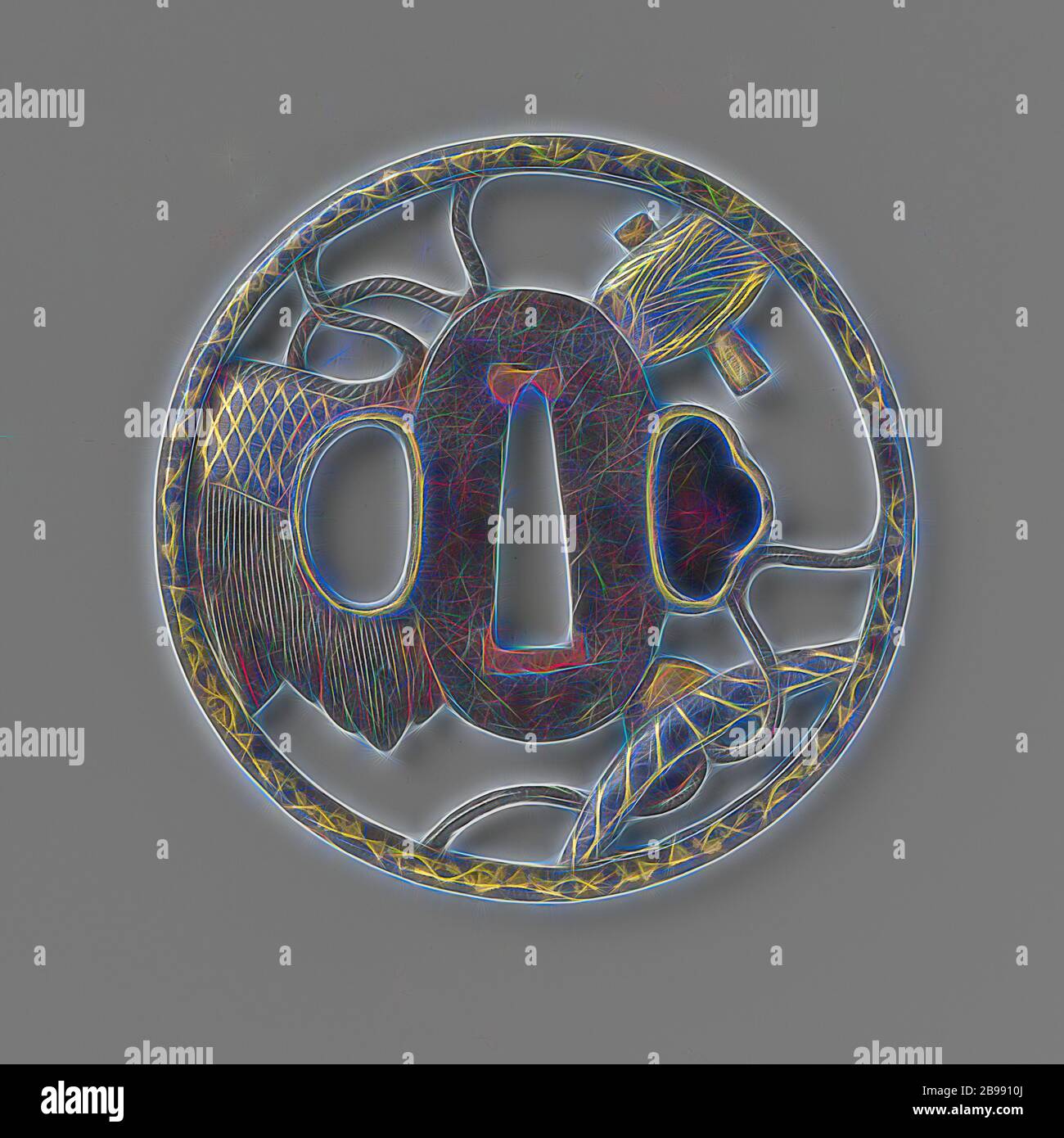 Hand guard, Round tsuba with in positive silhouette and raised relief ...