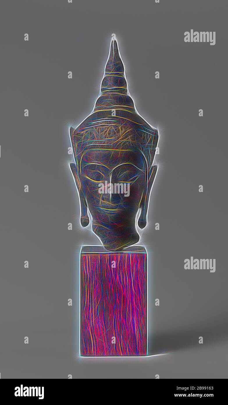 Fragment of a Buddha statue, Head of a crowned Buddha, pointed ...