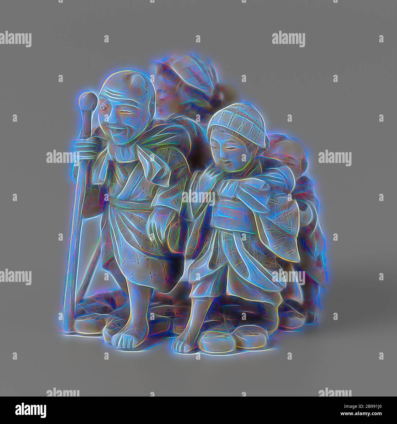 Netsuke, A group of five people (family?). Pebbles are lying between ...