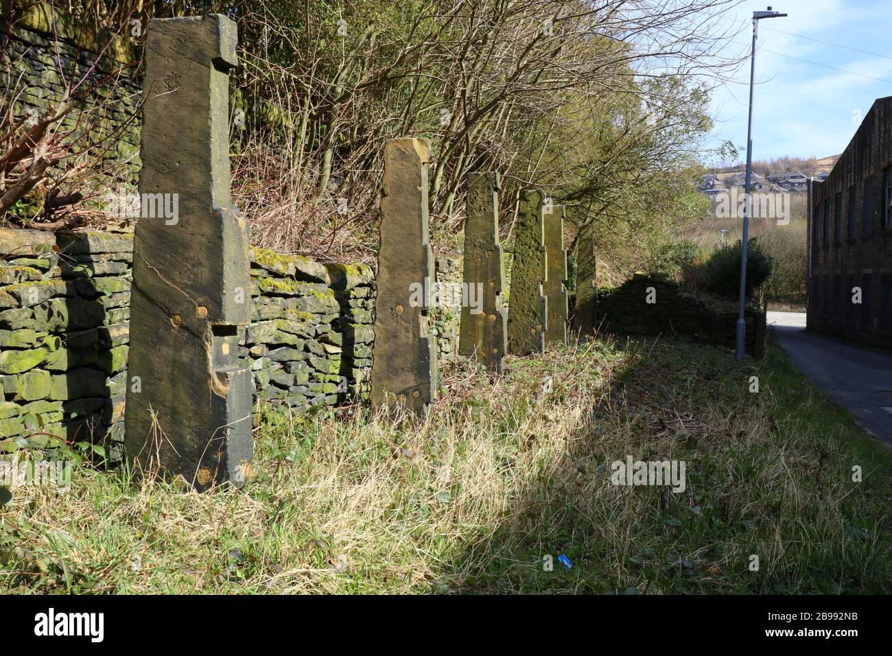 tenter posts marsden mill west yorkshire Stock Photo - Alamy