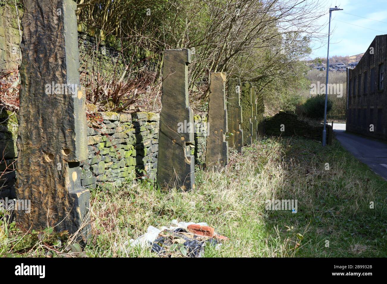 tenter posts marsden mill west yorkshire Stock Photo - Alamy