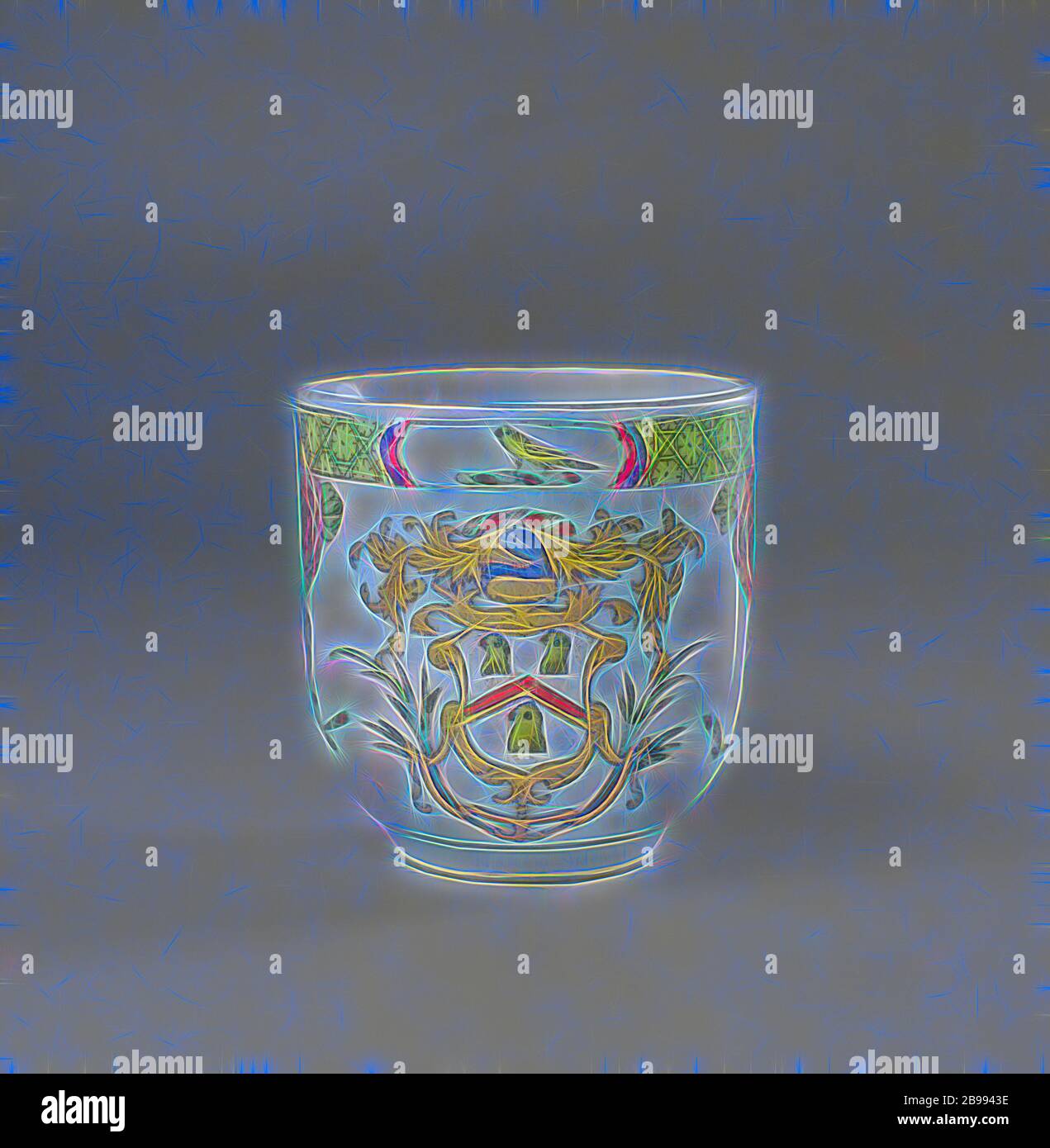 Cup with handle with a coat of arms and peony sprays, Porcelain ear cup ...