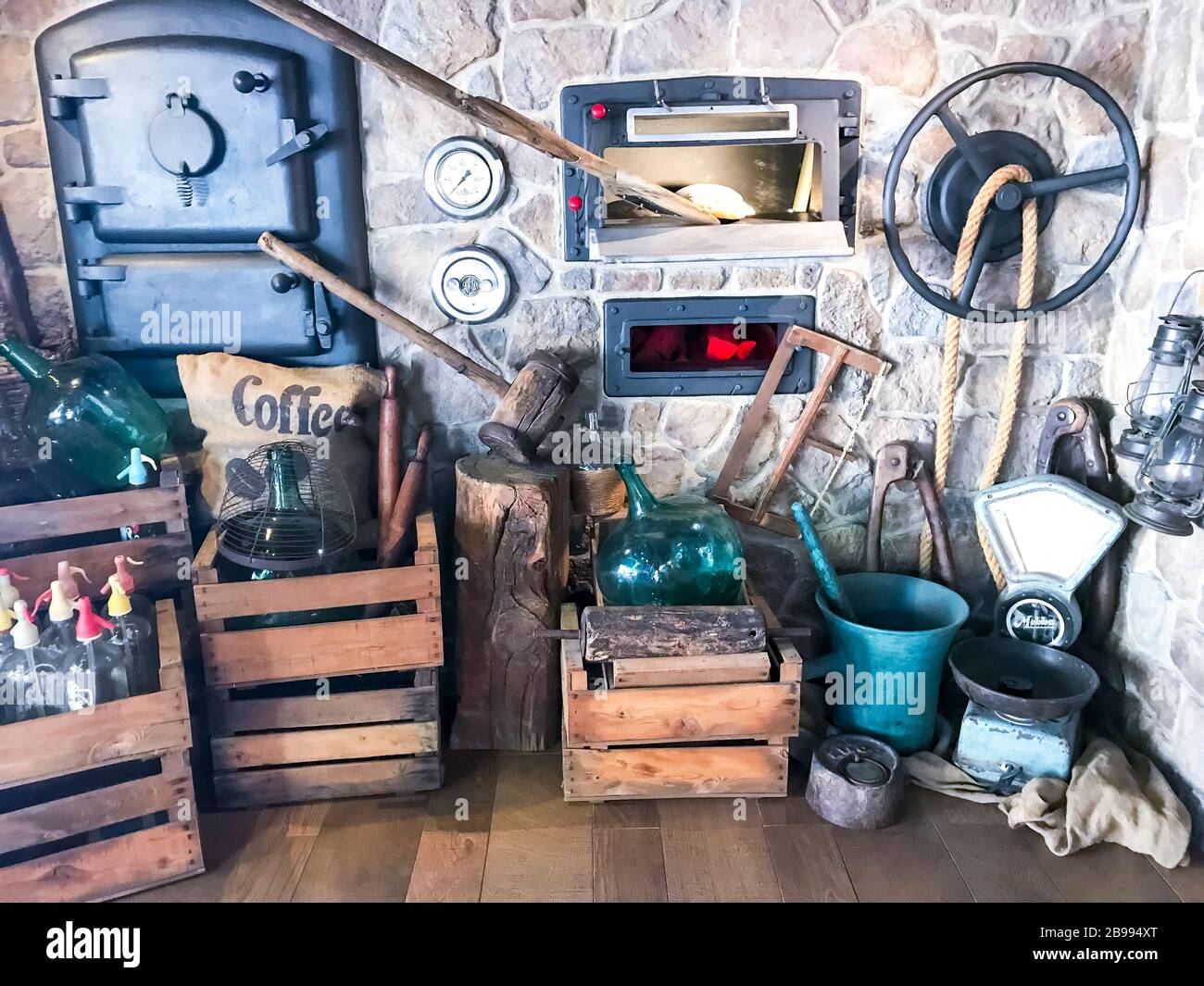Vintage rural interior in modern cafe Stock Photo - Alamy