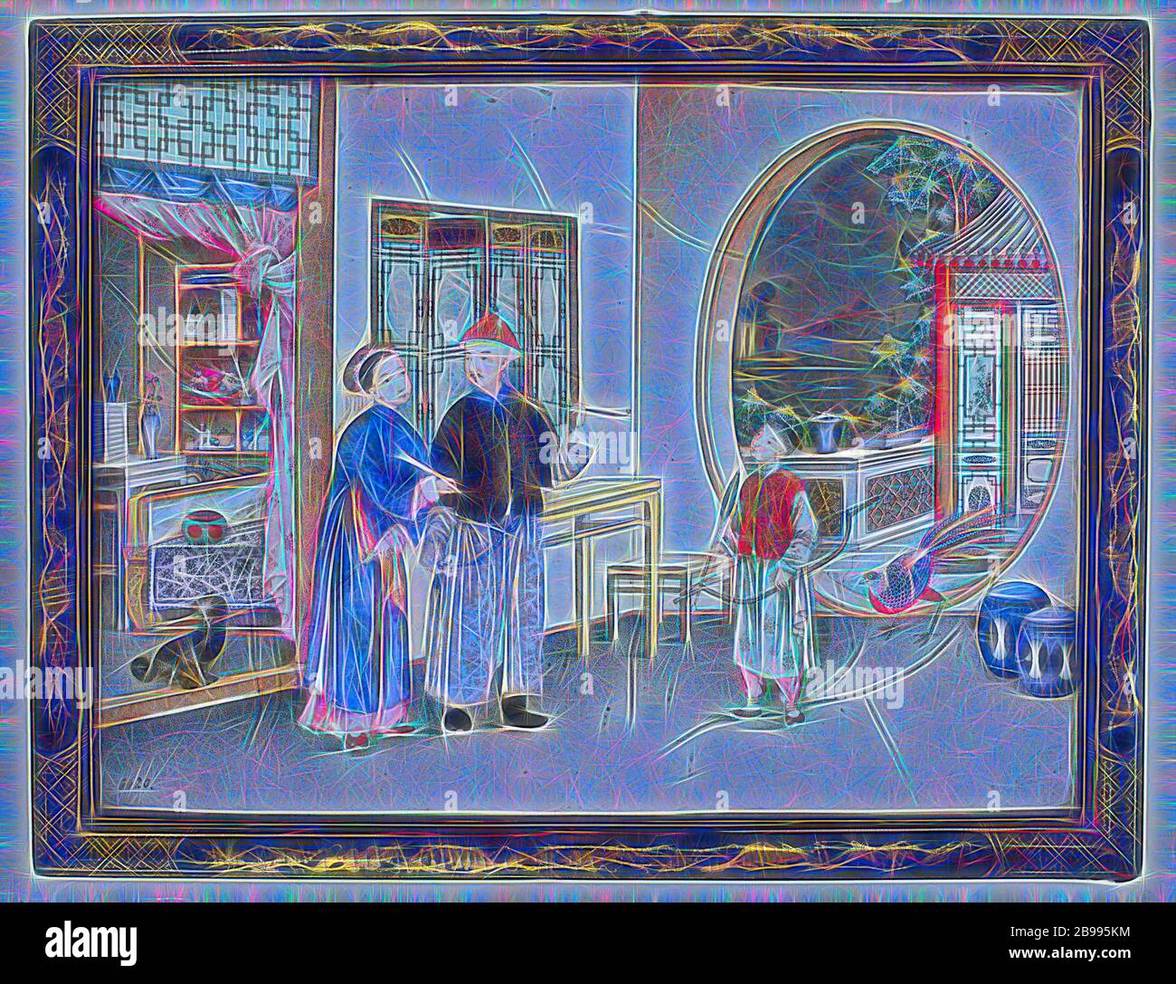 Plaque depicting an interior with figures copper plaque painted with ...