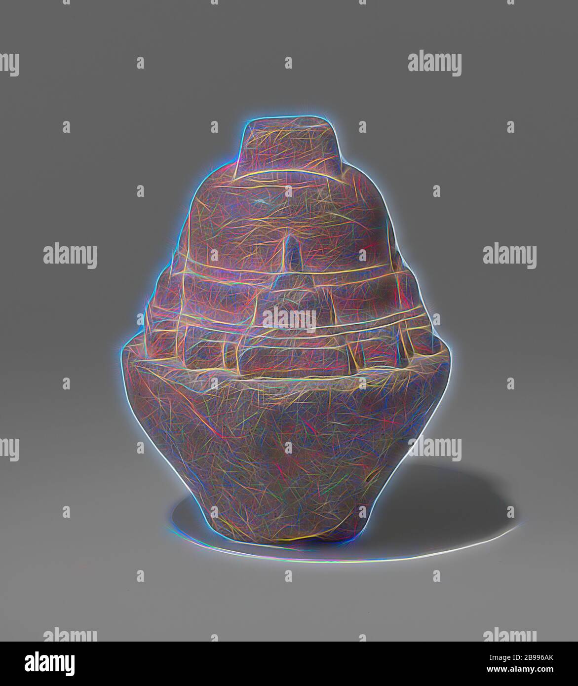 Miniature stupa, lower part roughly shaped, tapered downwards, upper ...