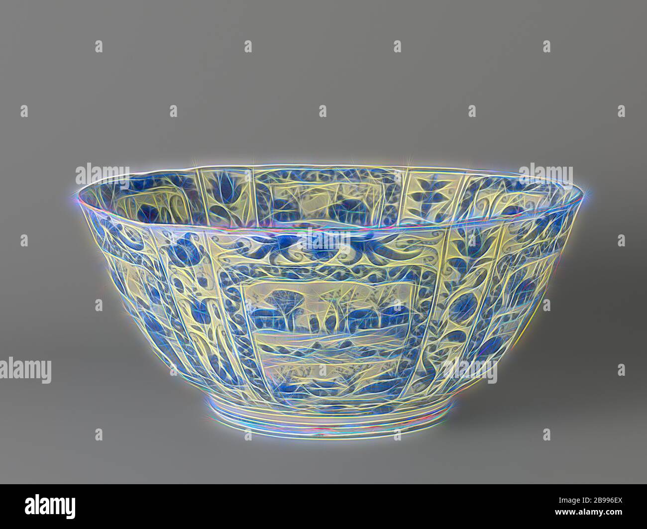 Bowl Bowl with floral scrolls and figures in landscapes in a panel ...
