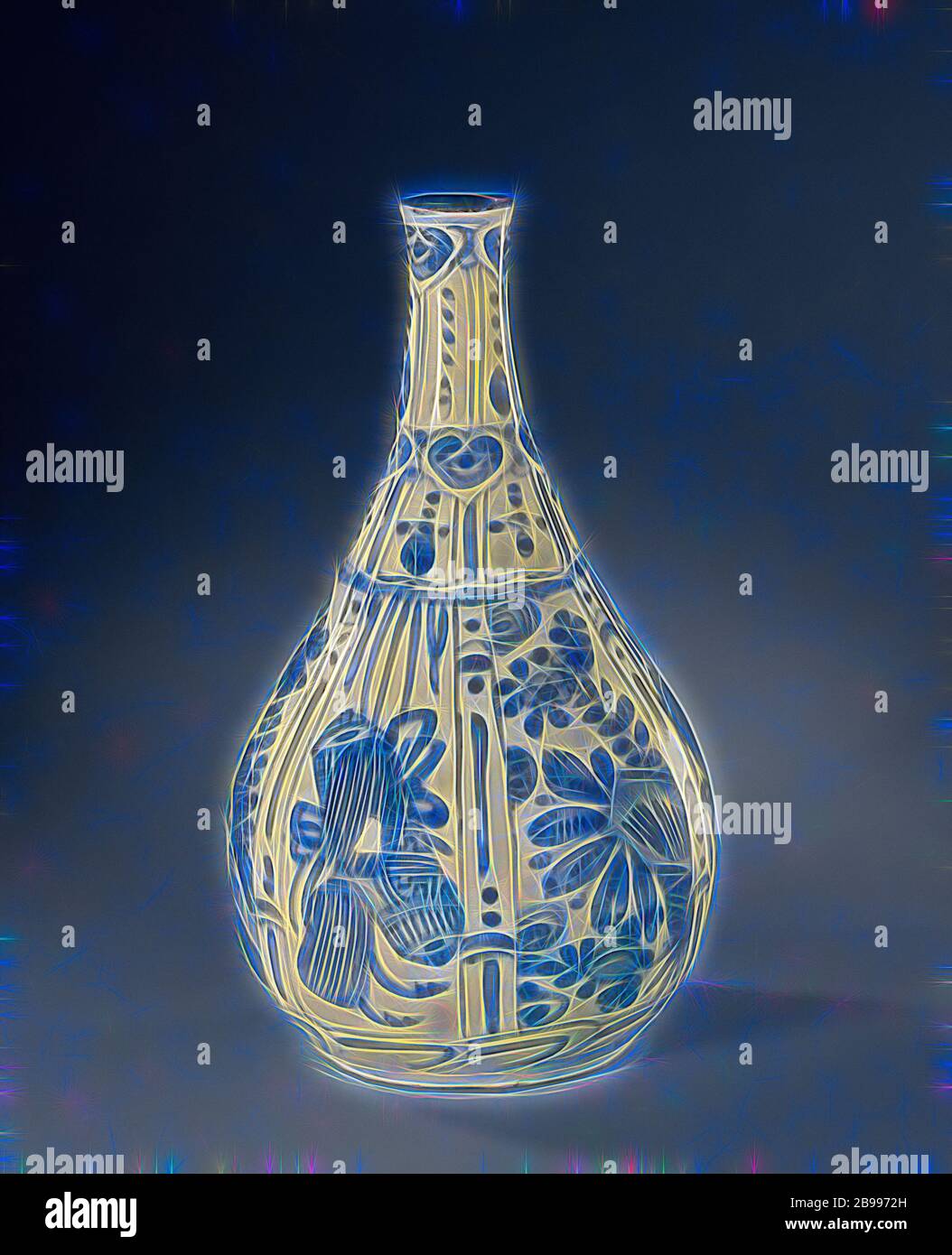 Pear-shaped bottle vase with flowering plants and auspicious objects ...