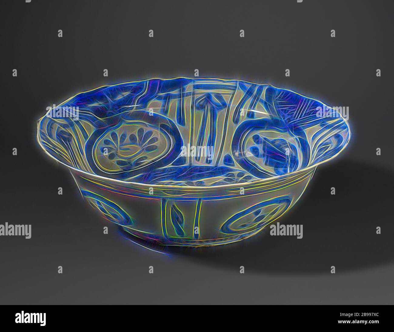 Folding cap bowl with a bird on a rock near flowering plants, Folding ...