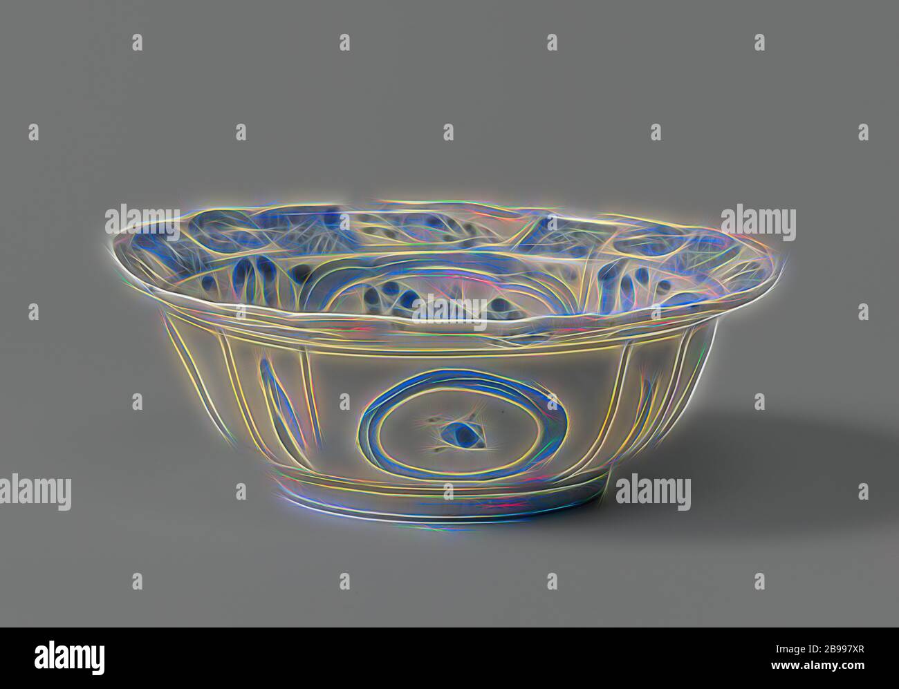 Folding cap bowl with flowering plants near a rock, Folding cap bowl of ...