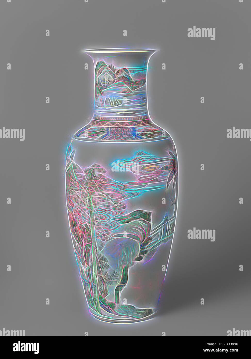 Vase with a Chinese man in a wheeled chair watched by a group of ladies ...