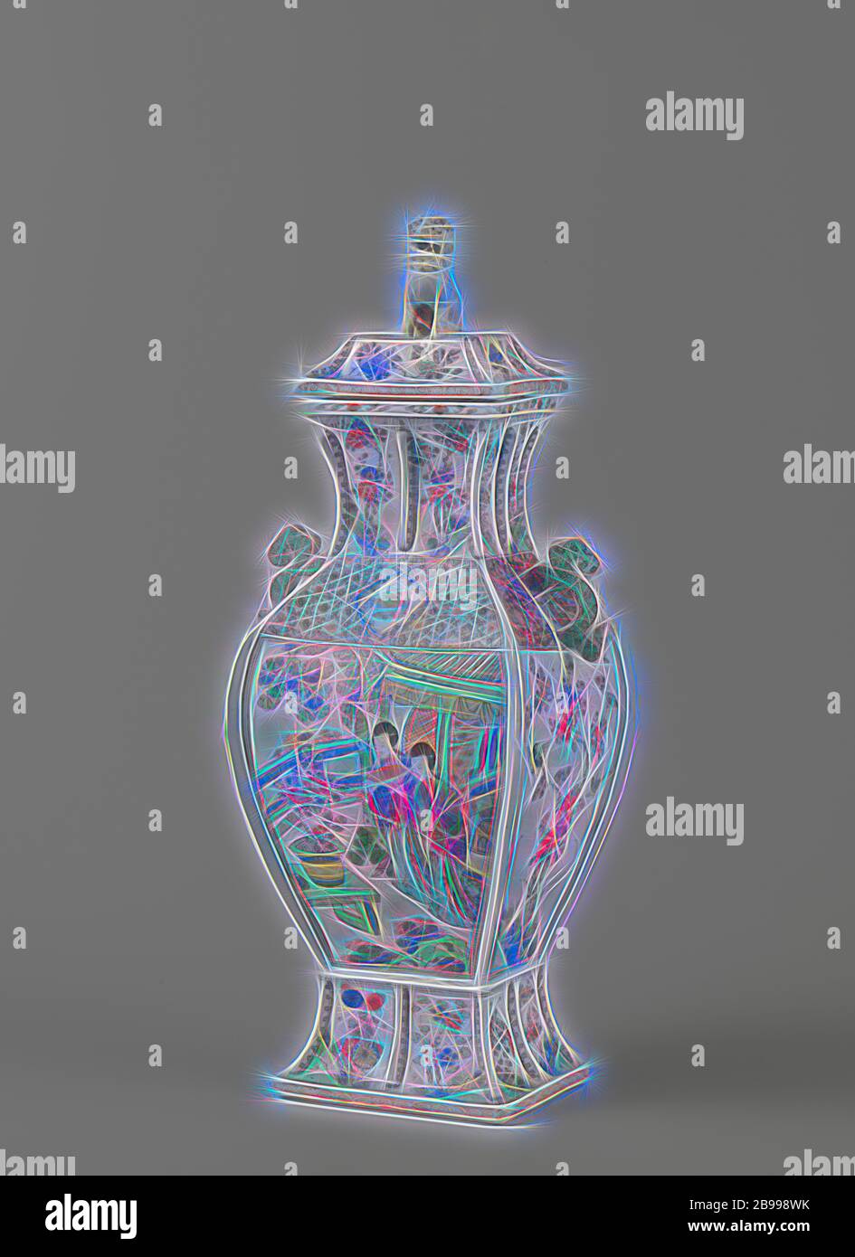Rectangular, covered, baluster vase in the shape of a bronze vessel ...