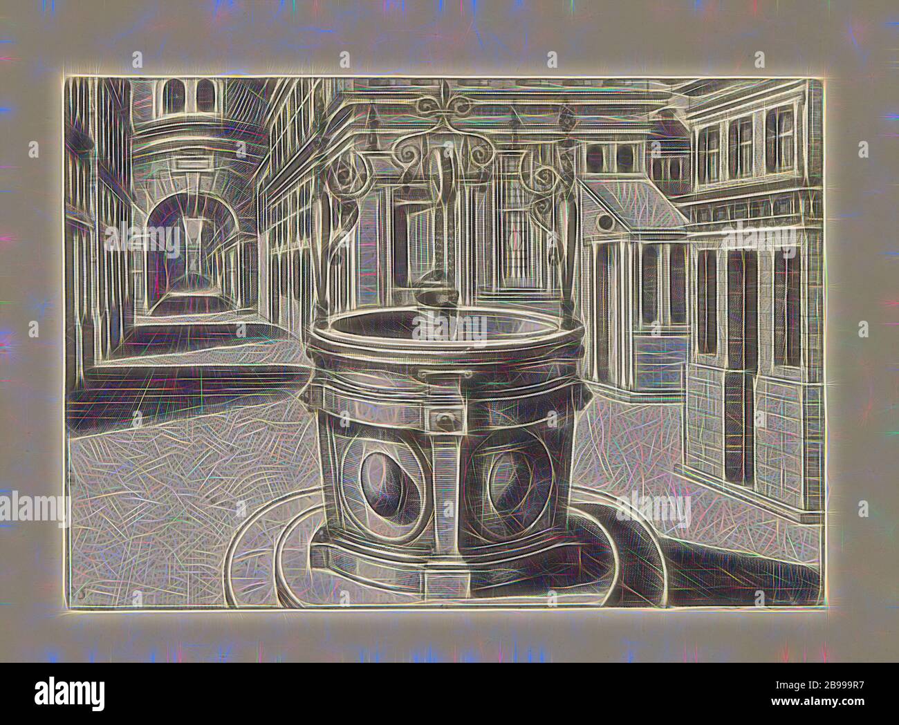 Street and round well with metal roof. Water wells (series title), A ...