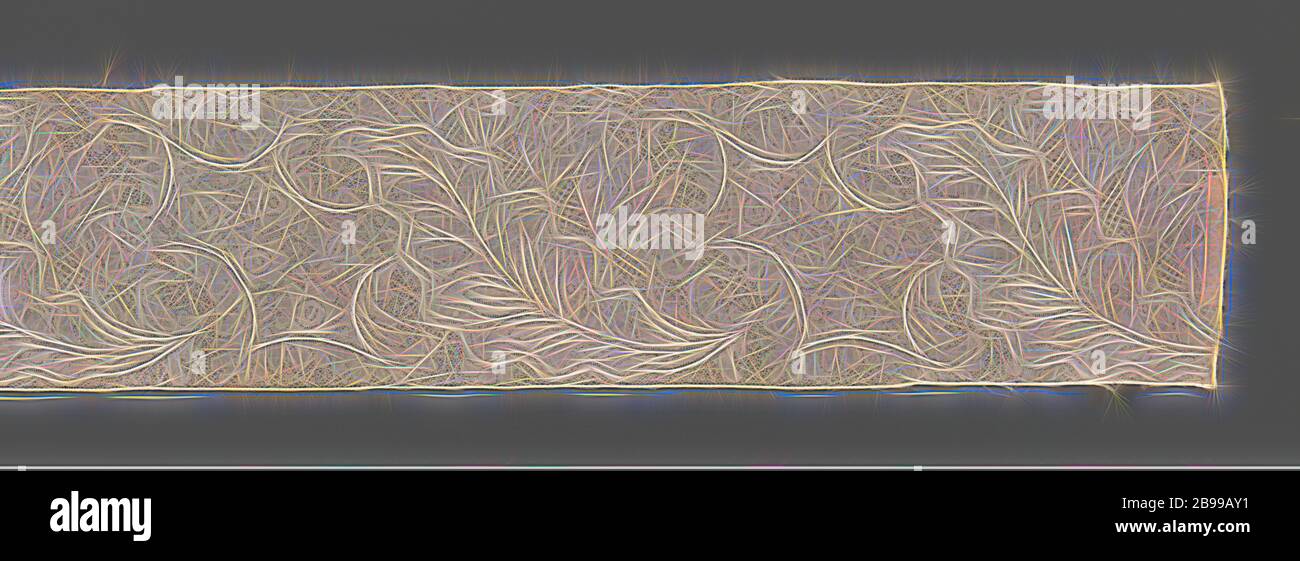 Strip of bobbin lace with slanting leaves and seven-pointed cartouches ...