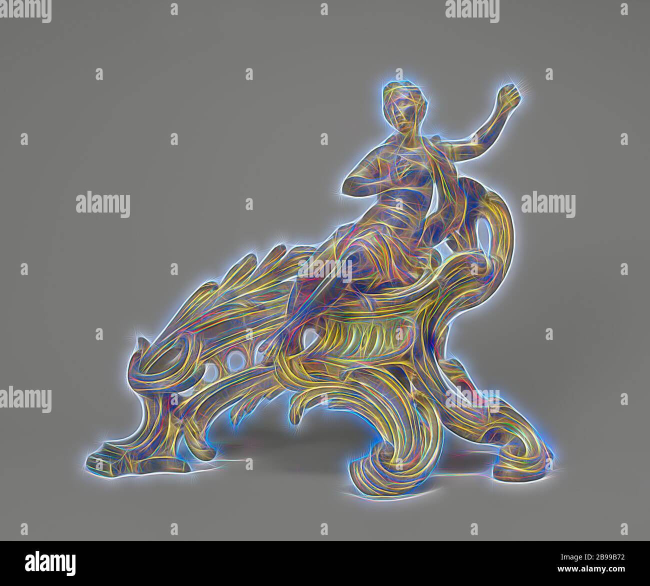 Fire-goat of gilded bronze on a pedestal with leaf-downs, with a man in ...