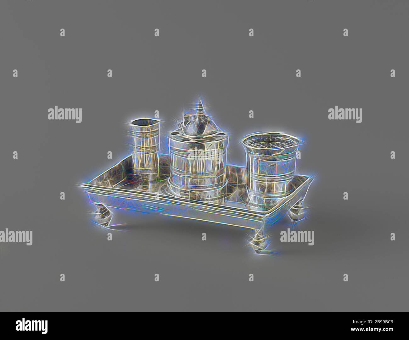 Ink set, Ink set standing on a rectangular sheet, with raised edge and ...