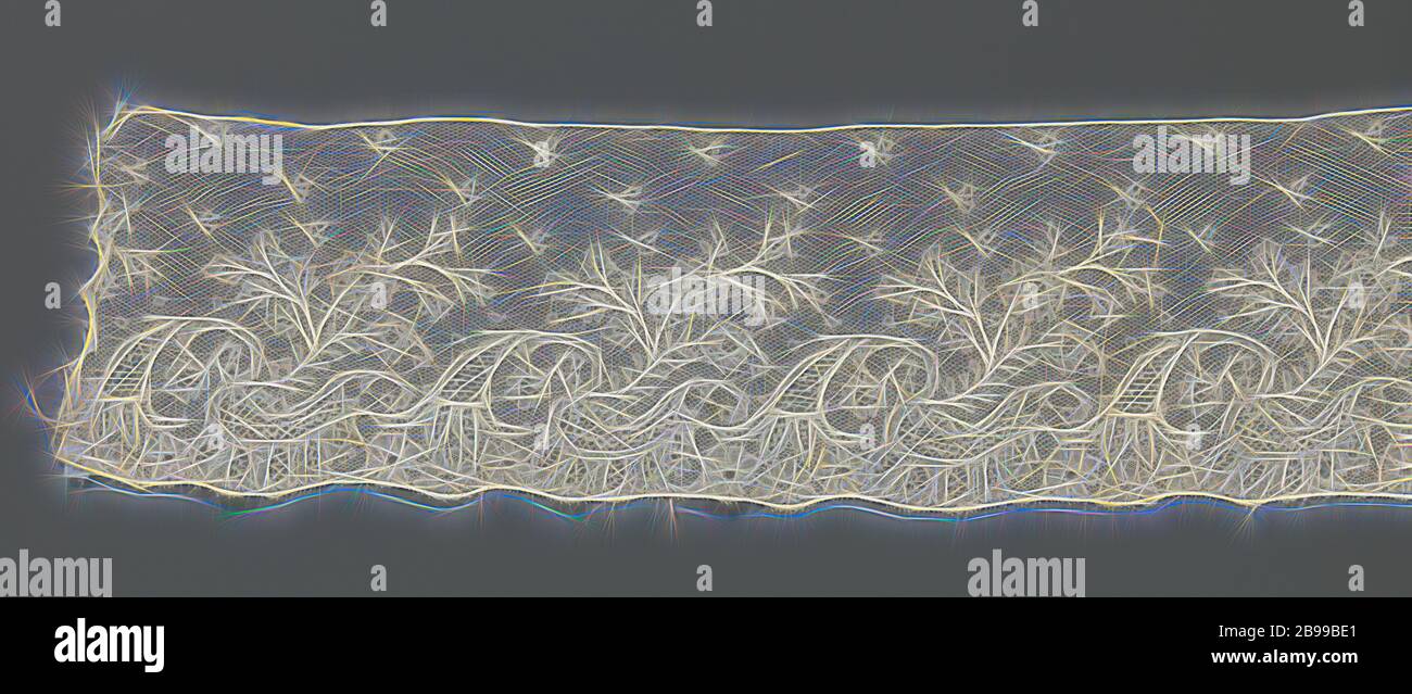 Strip bobbin lace with rose branch from decorative band with horn of ...