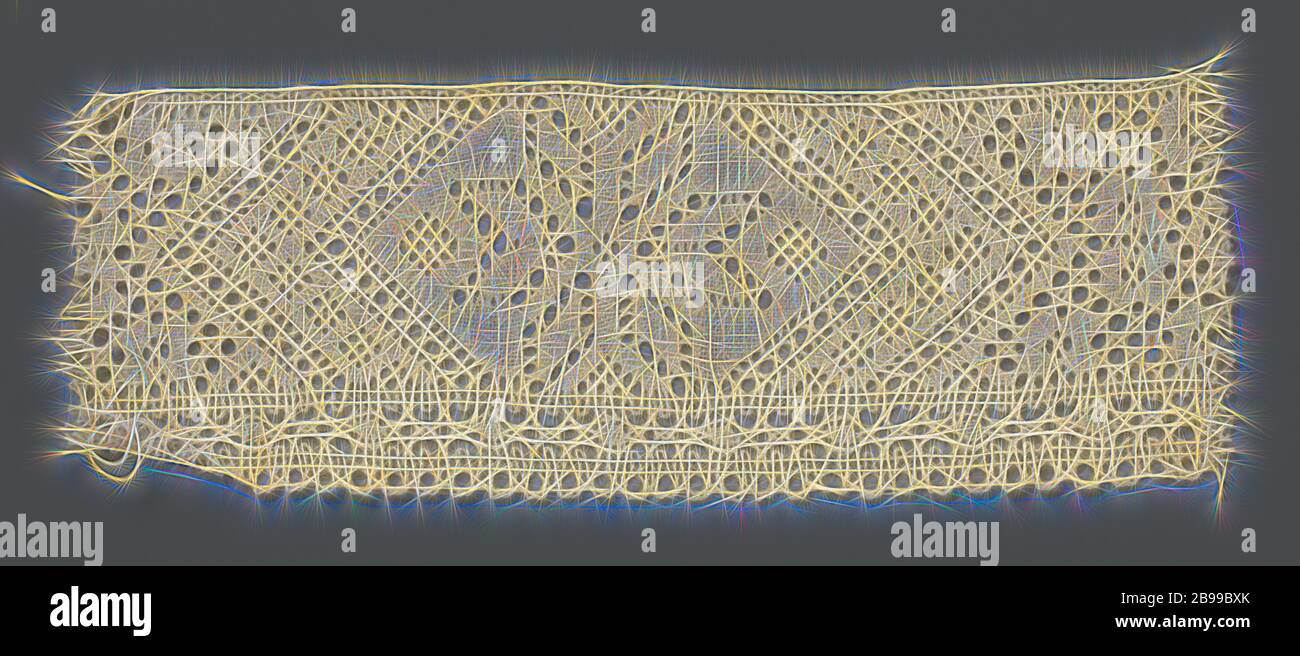 Strip of bobbin lace with star-shaped flower cut out in a flattened ...
