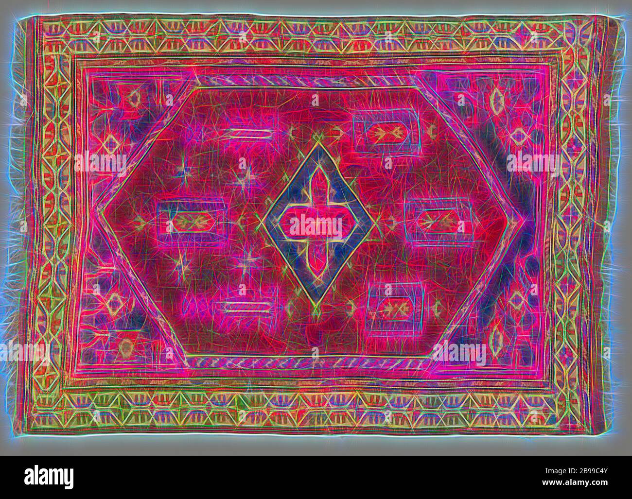 Eastern carpet, Eastern carpet with a blue diamond on a red ground in ...