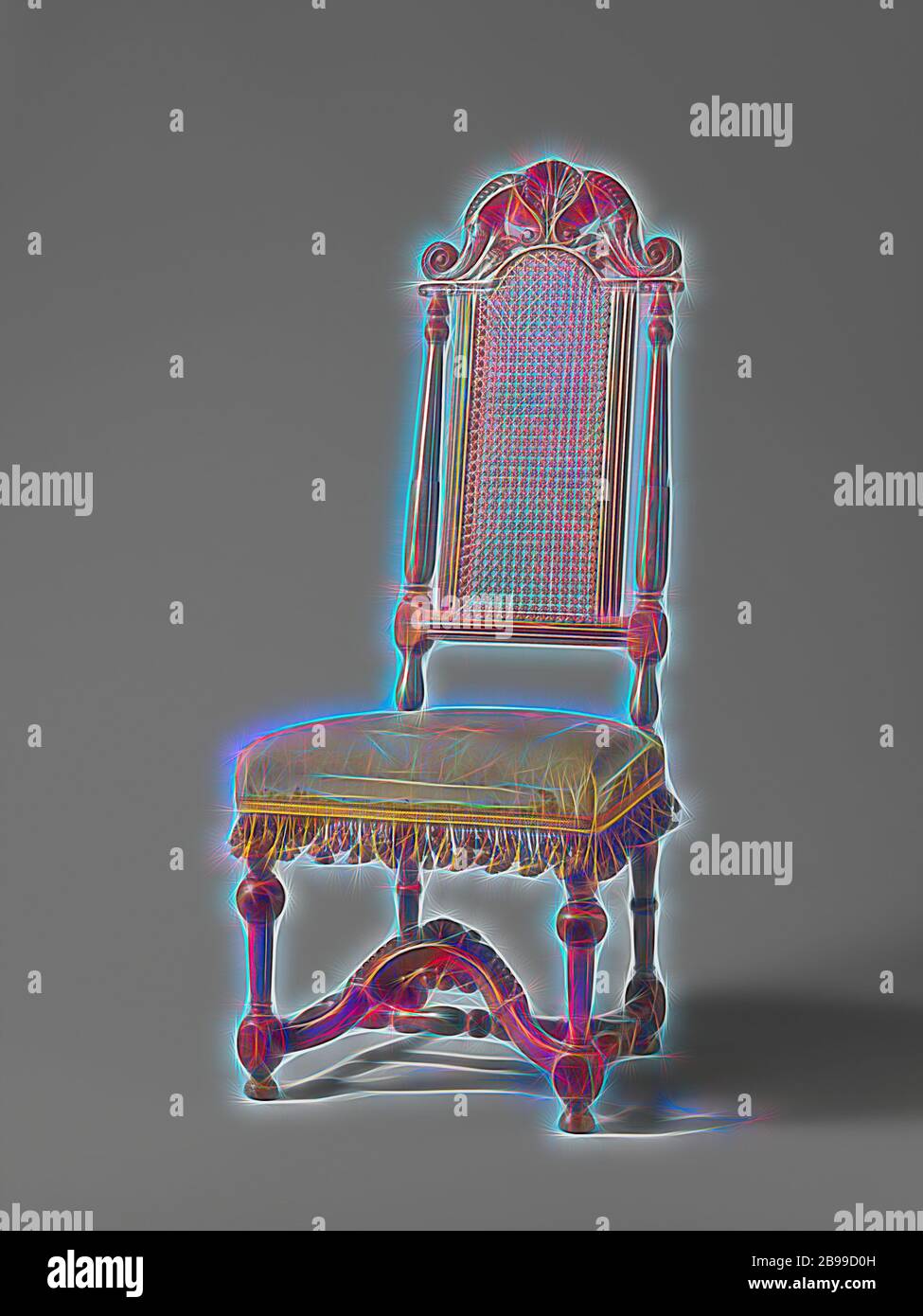 Walnut chair whose back is scalloped in the middle and decorated with ...