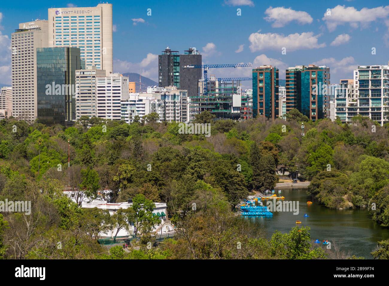 Skyline showing modern highrise office buildings in the heart of Mexico ...