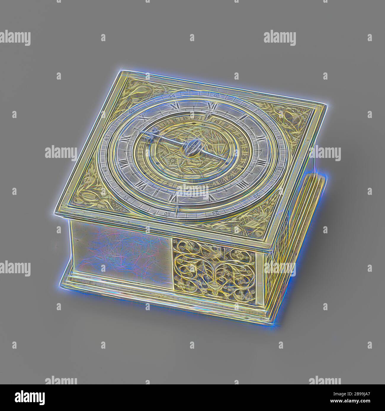 Table clock Table clock in oak cabinet glued with turtle. Dial with ...