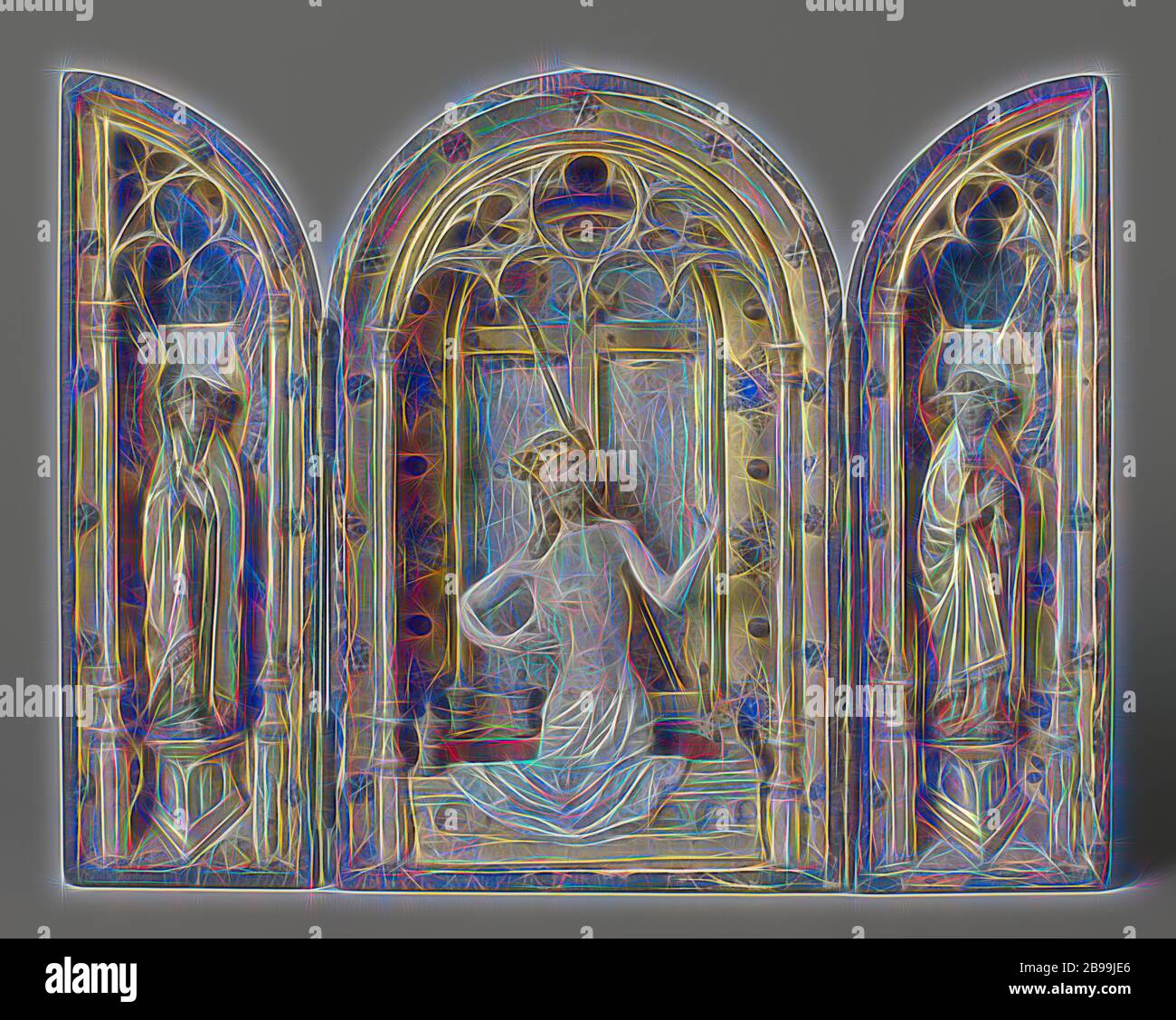 Portable altar Travel altar, triptych, with the Christ standing in the ...