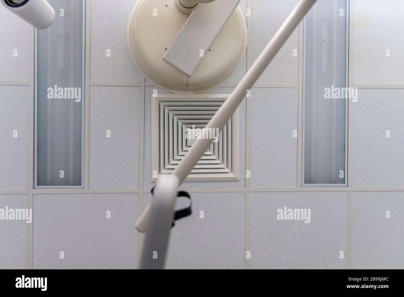 Ceiling lights and air whole above handlebar in icu in hospital, a ...