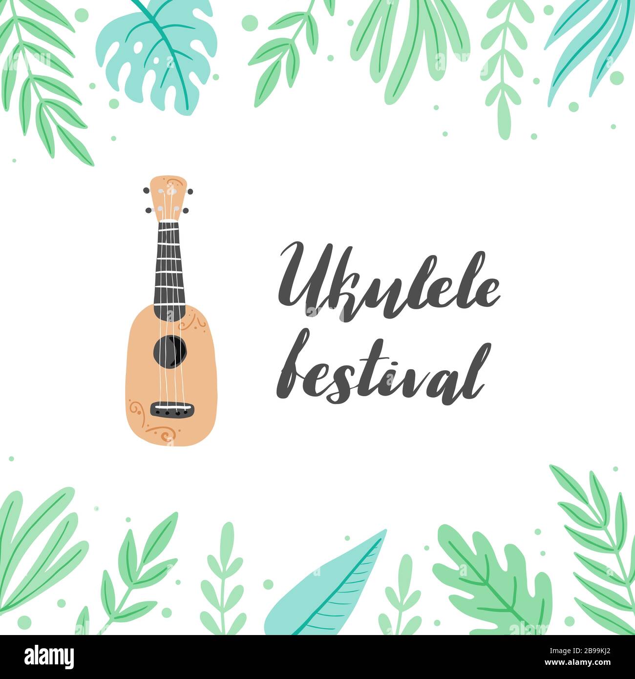 Cartoon ukulele with lettering text for summer, music poster template ...