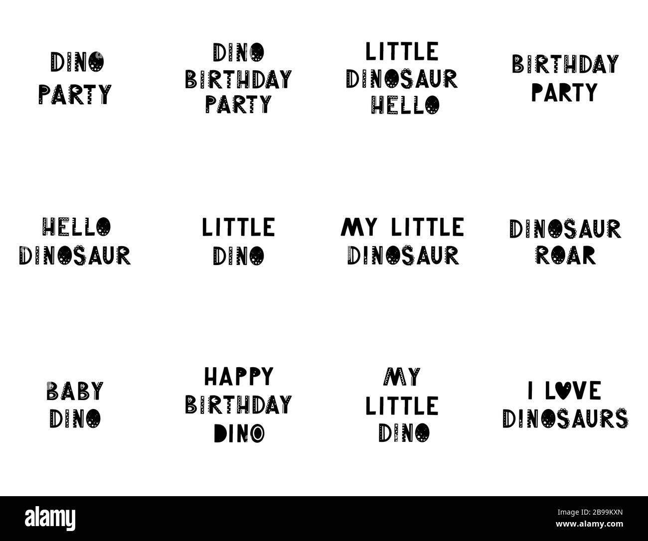 Set of funny kids lettering text with hand drawn elements dinosaur ...