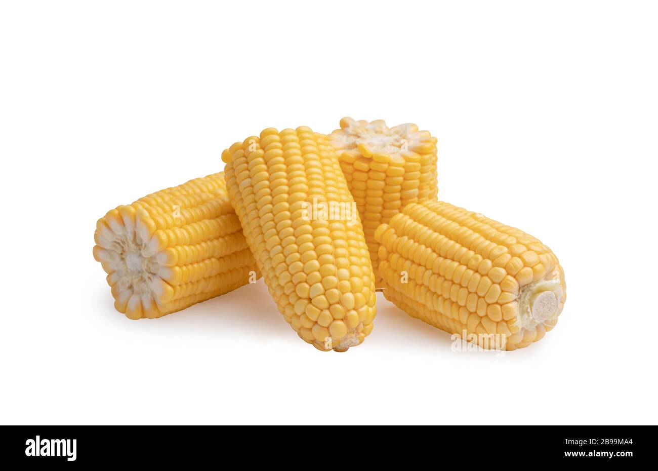 Fresh raw corn has yellow seeds isolated on a white background with a ...