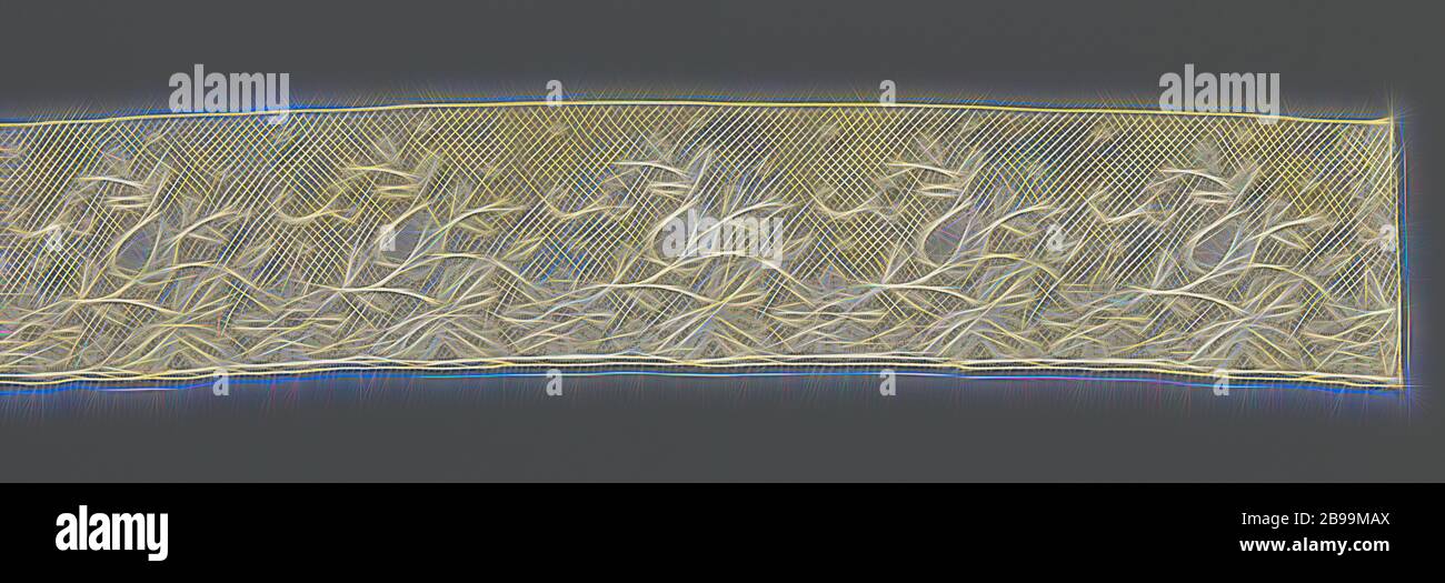 Strip of spool lace with rosette flower between heart-shaped leaves and ...