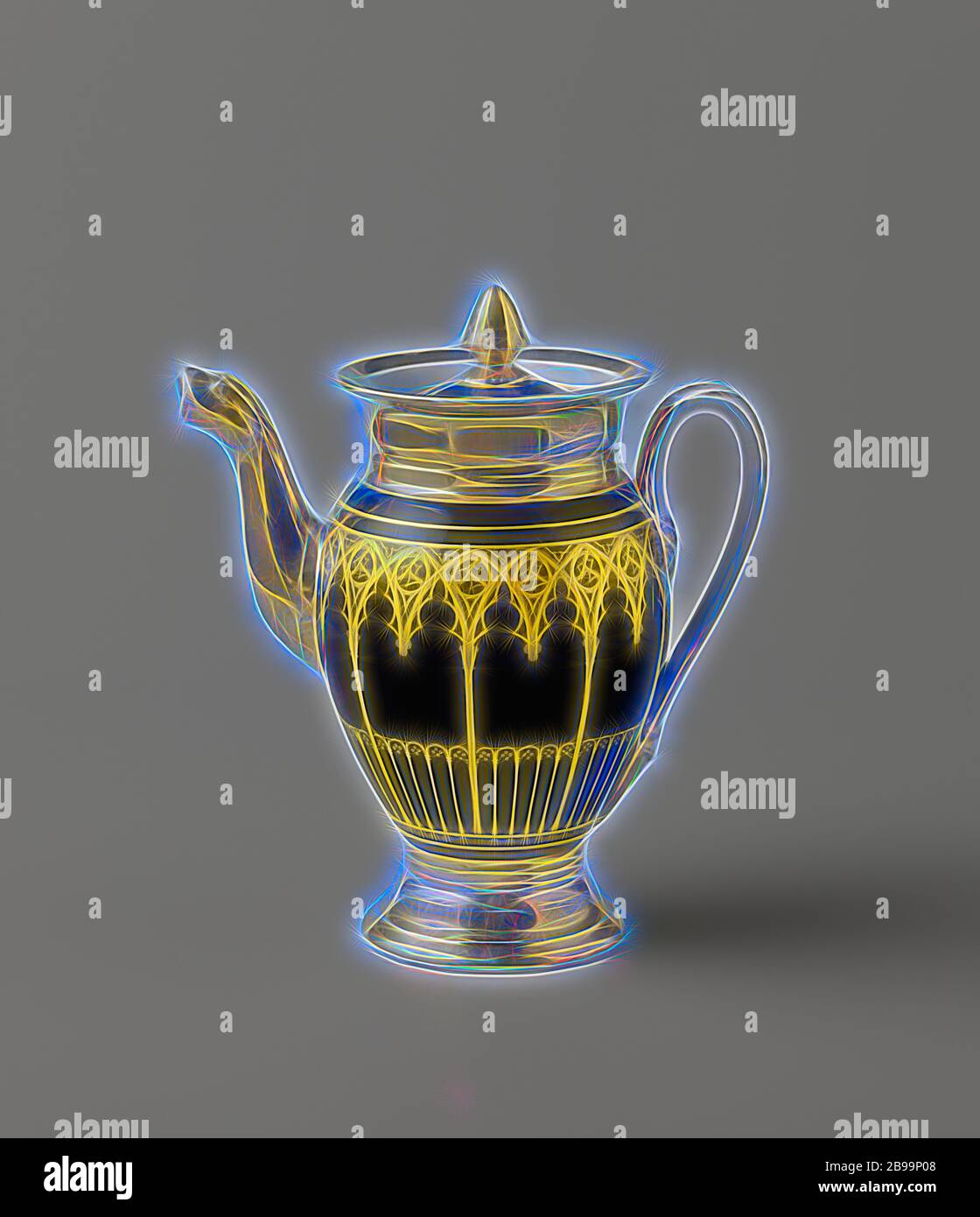 Teapot with a gothic arcade decoration, Teapot of porcelain on a ...