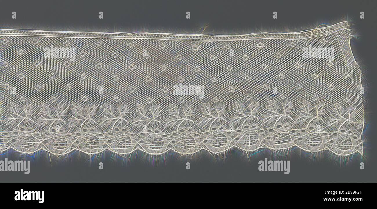 Strip of bobbin lace with scalloped edge of hanging roses under scatter ...