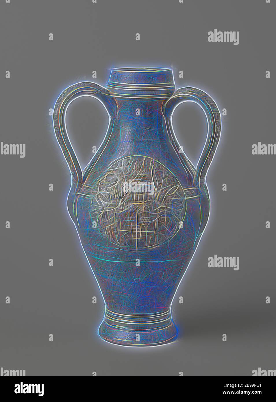 Jug with three handles and a coat of arms, Stoneware jug on high feet ...