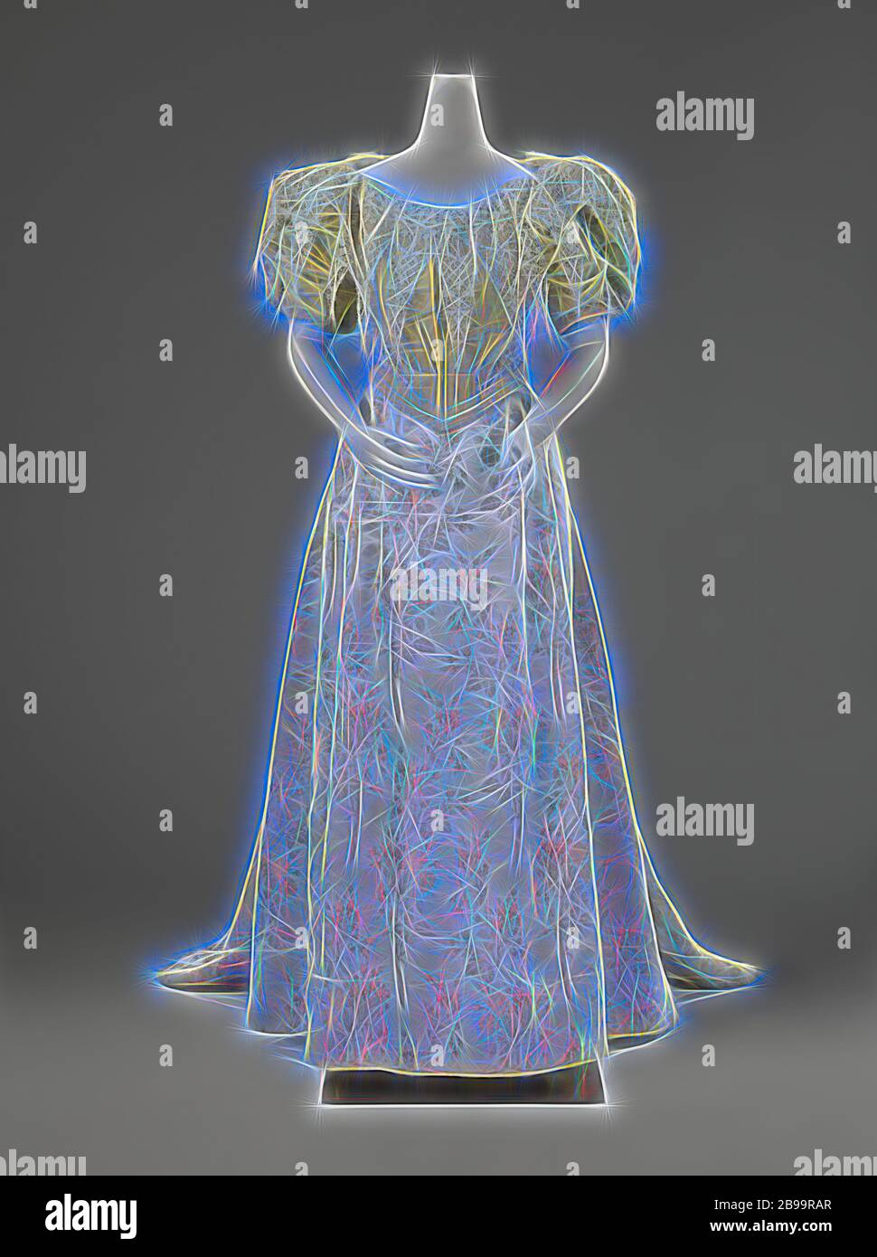 Body made from gray beige launched silk with pink roses, green gaze de ...