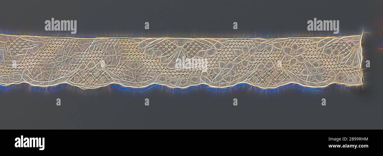 Strip of spool lace with a bow of six-leaf flowers and fan, Strip of ...