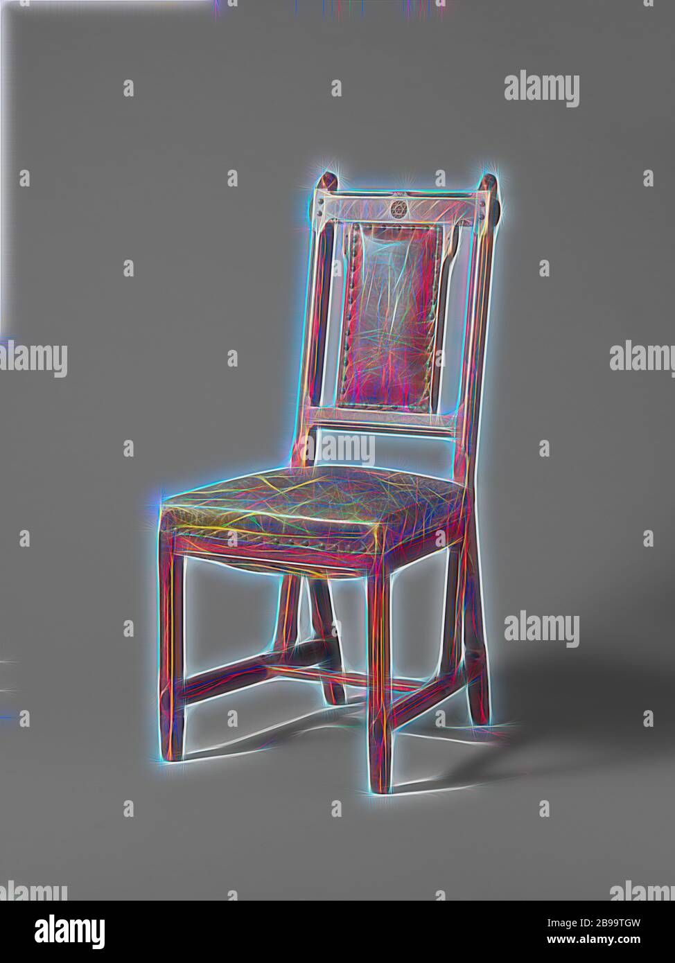 Chair with a brown leather upholstery, Chair of oak. The front and rear ...