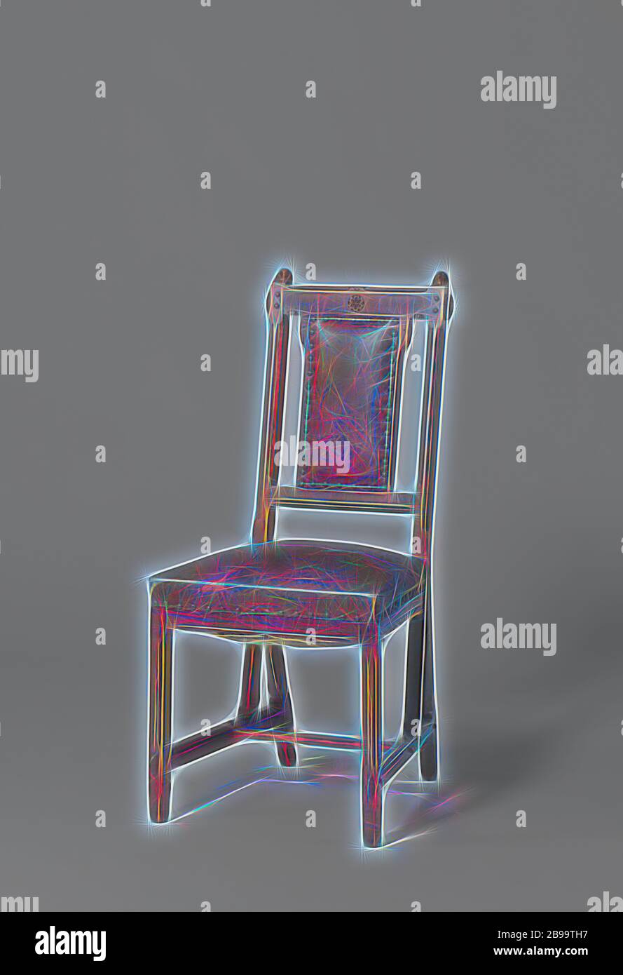 Chair with a brown leather upholstery, Chair made of oak. The front and ...