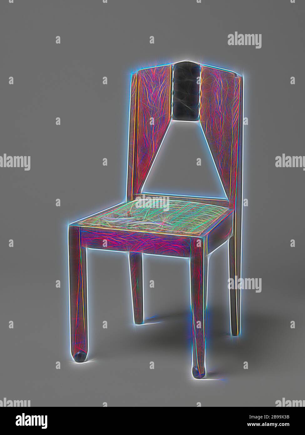 Chair with trapezoidal open space in the backrest, Oak chair resting on ...