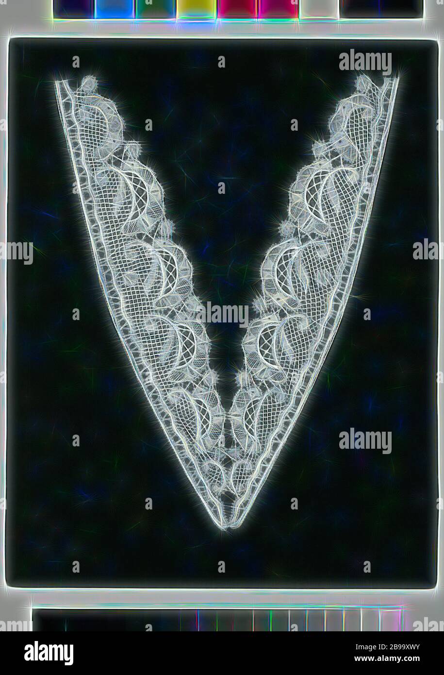 Lace design of a v-shaped collar in white ink on black cardboard, Lace ...