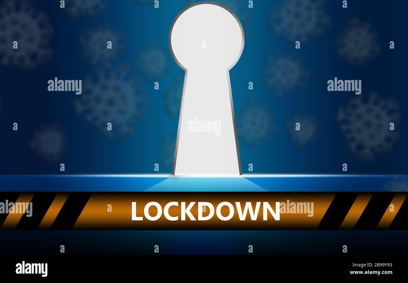 Lockdown warning banner and keyhole, 3D rendering Stock Photo - Alamy