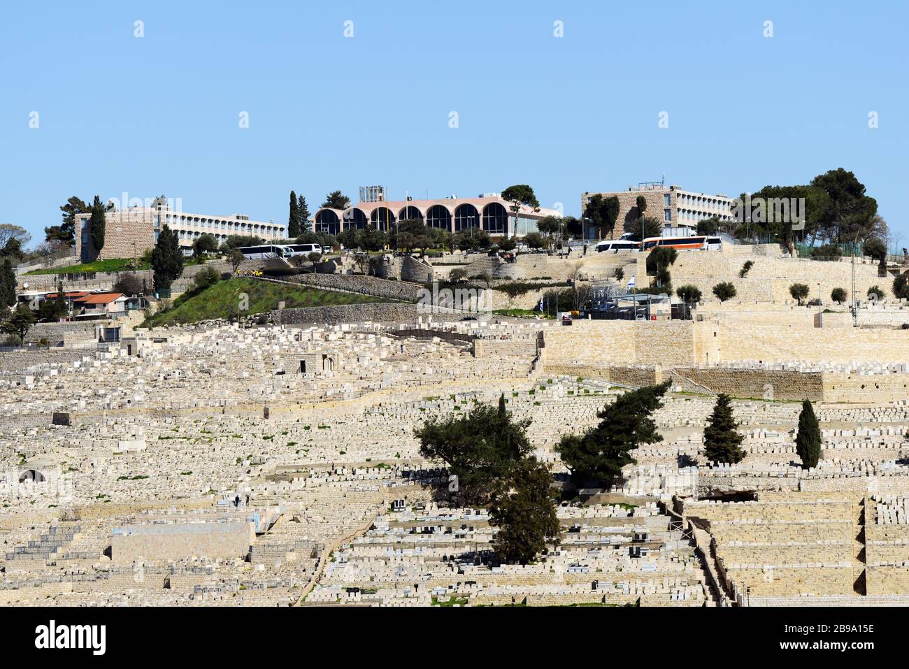View of the Jewish cemetery and the 7 Arches hotel on the Mount of ...