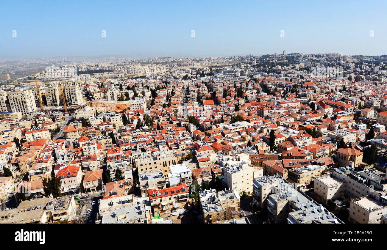 Aerial views of old neighborhoods in the northern parts of Jerusalem ...